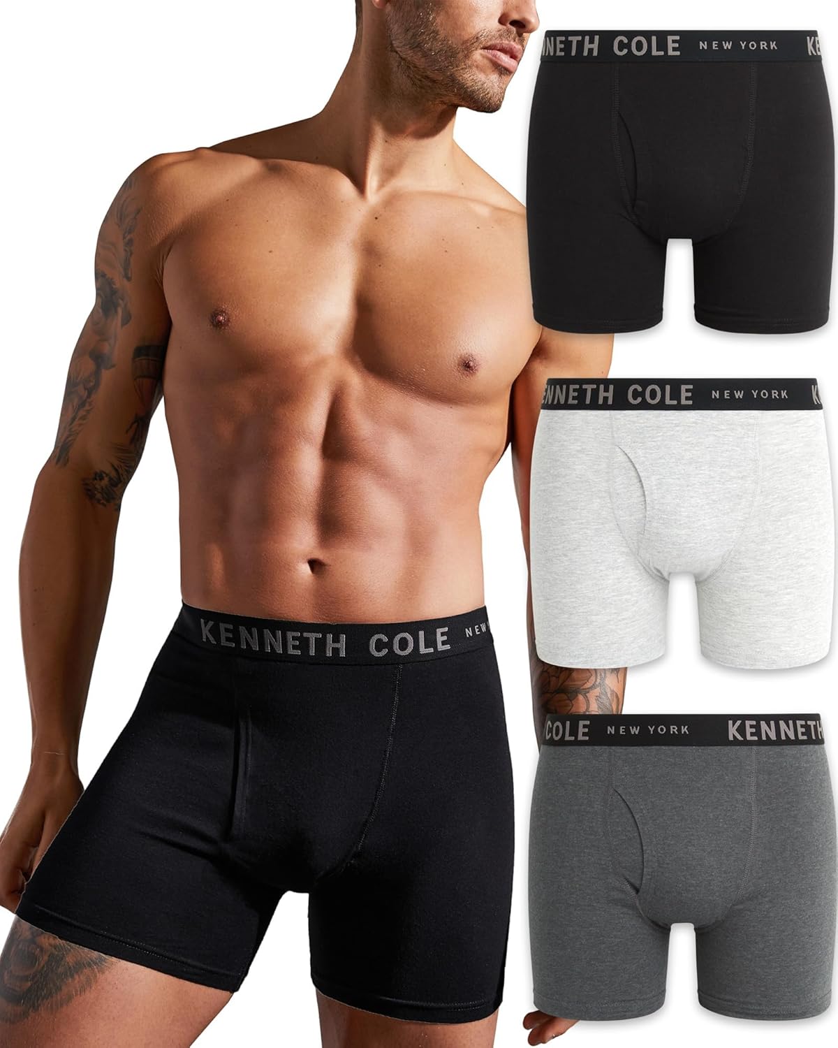 Kenneth Cole Men's Underwear - Cotton Stretch Boxer Briefs with Pouch ...