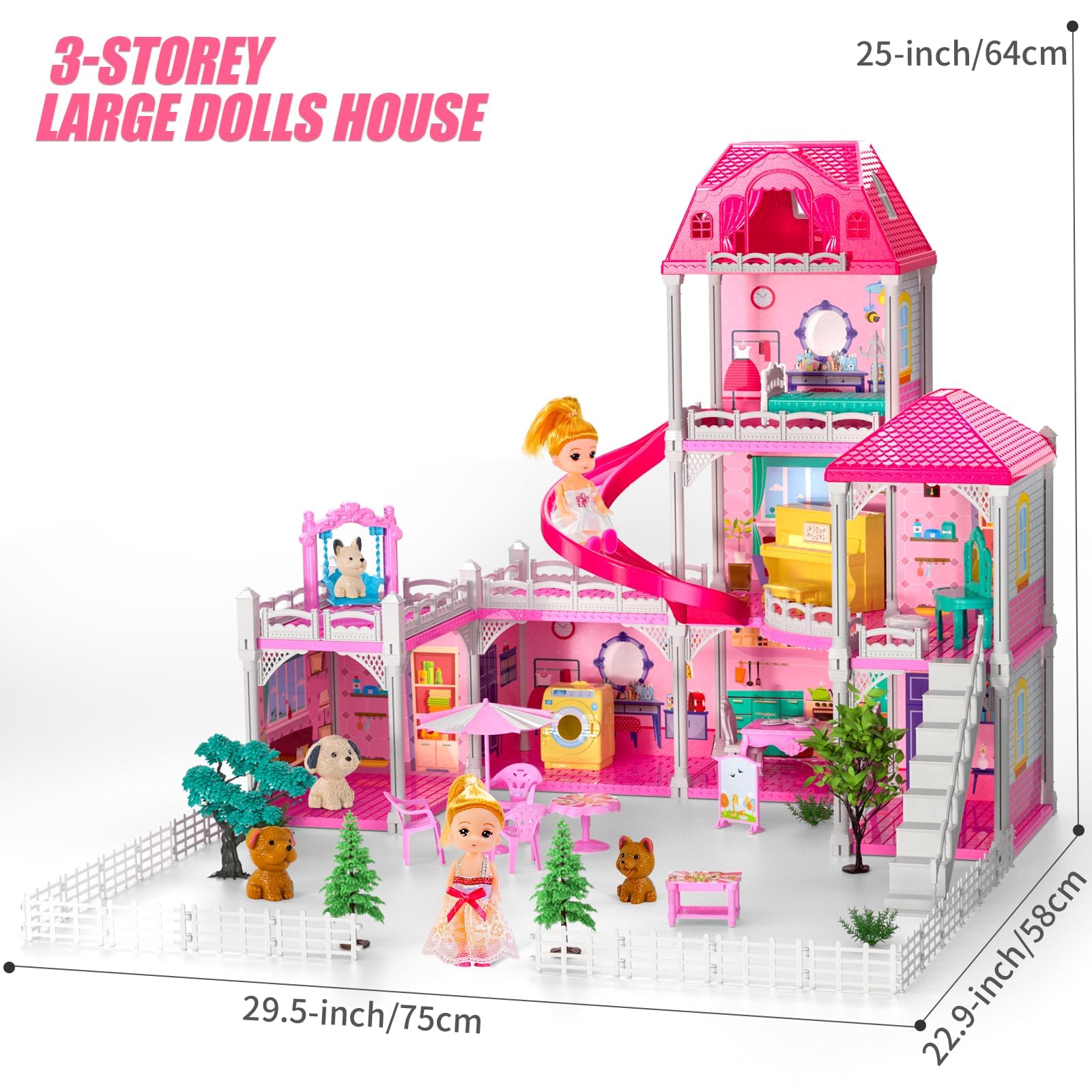 Barbie Doll House Dollhouse For Girl Kids, 285PCS 13 Rooms Doll House ...