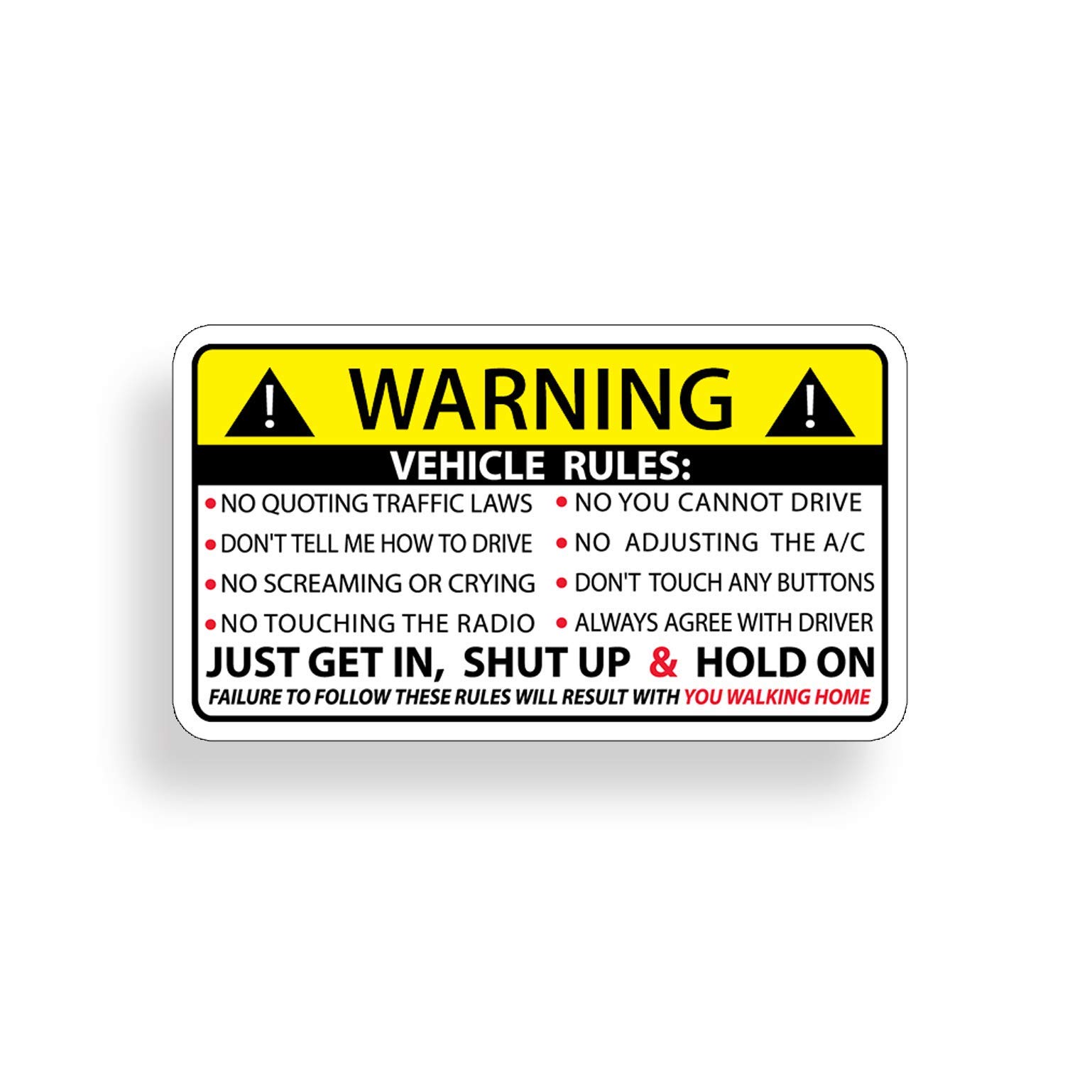 Amazon.com - Warning Vehicle Rules Sticker Vintage Bumper Sticker Vinyl ...