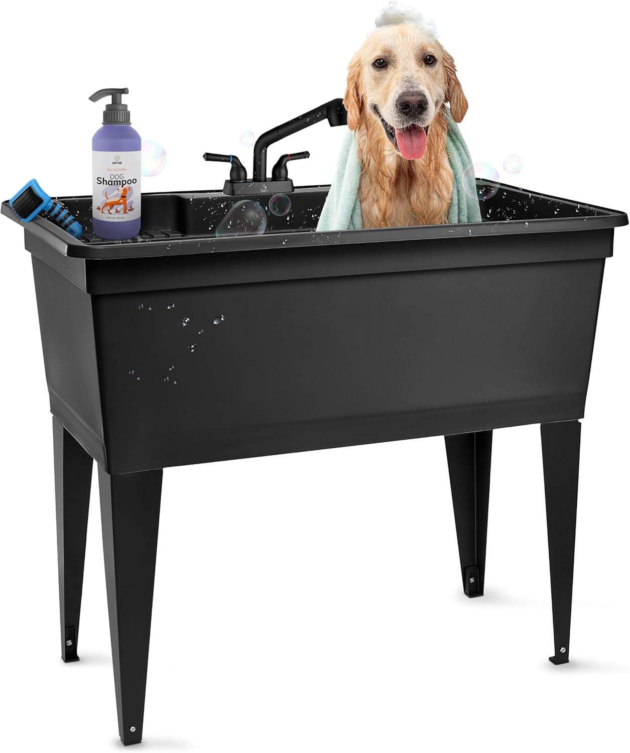 Tehila Freestanding Double-Wide Utility Sink with Steel Legs & Black ...