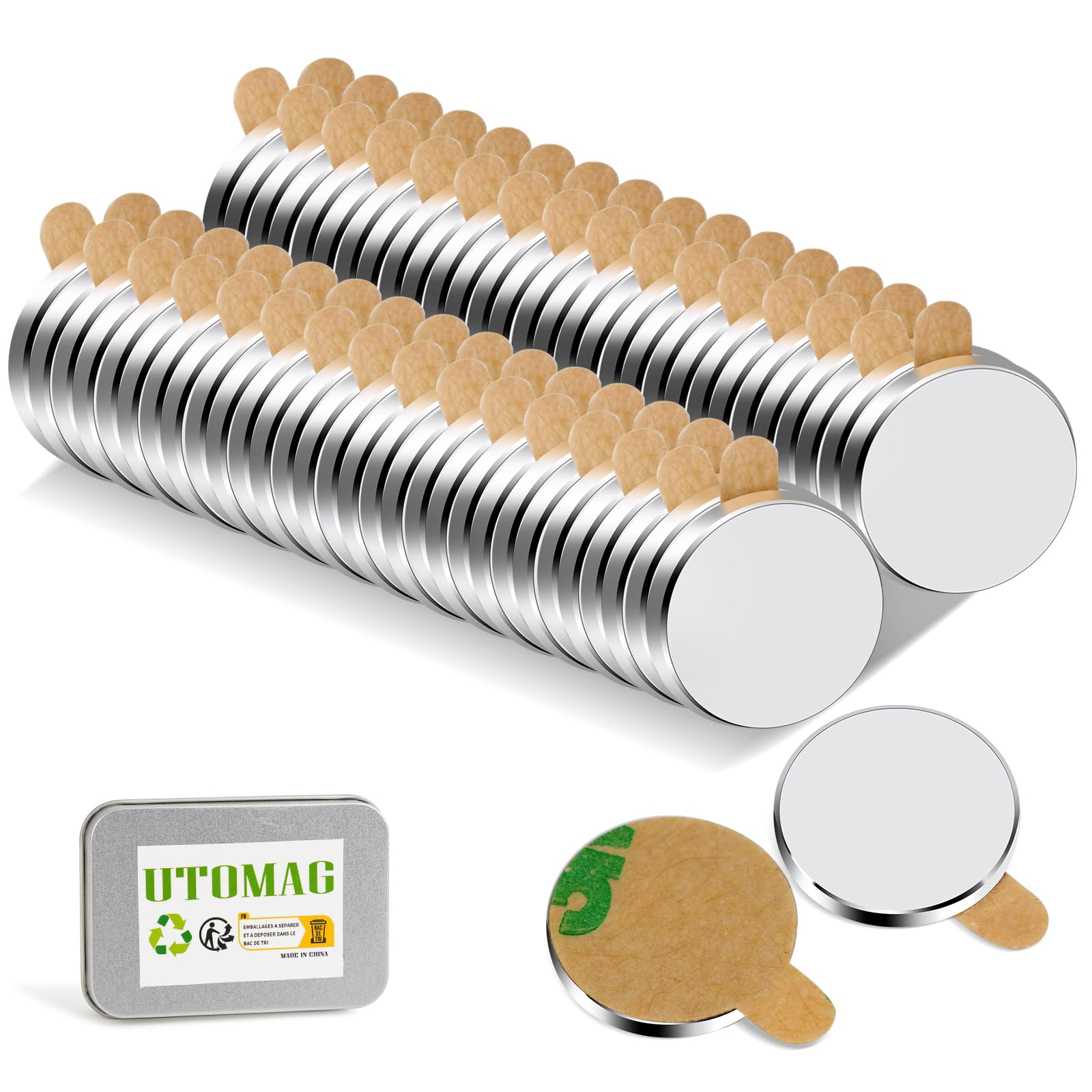 60 Pièces Aimants adhésifs 10x1mm, Aimants Néodyme Puissants,Mini ...