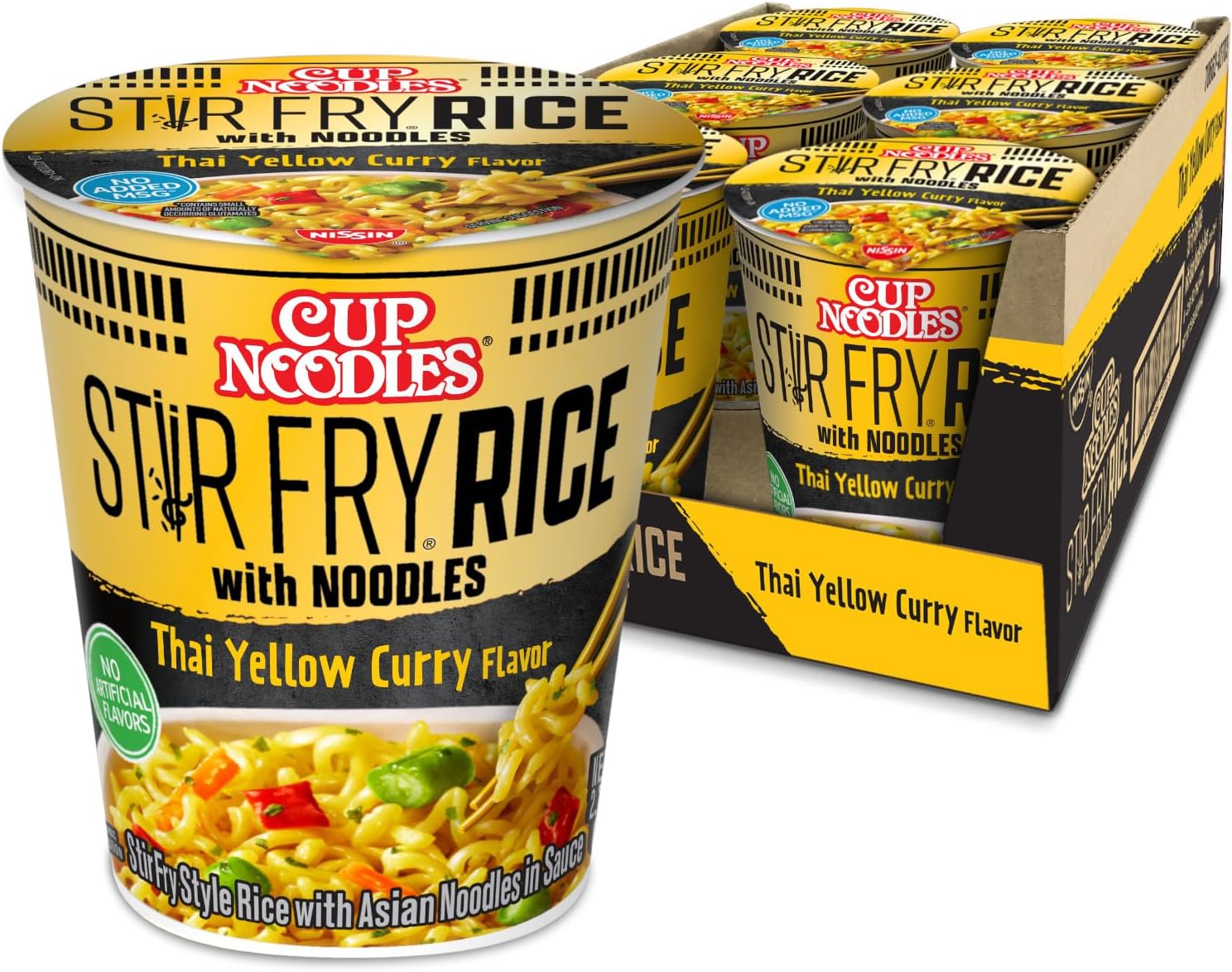 Amazon.com : Nissin Cup Noodles Stir Fry Rice with Noodles, Thai Yellow ...