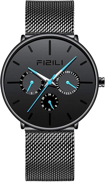 Amazon.com: FIZILI Mens Watch Blue/Black Ultra Thin Wrist Watches for ...