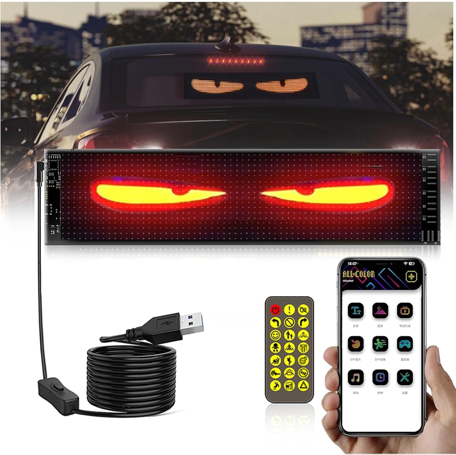 Genérico Ojos LED para Carro,Pantalla LED Flexible para Auto,Letrero ...
