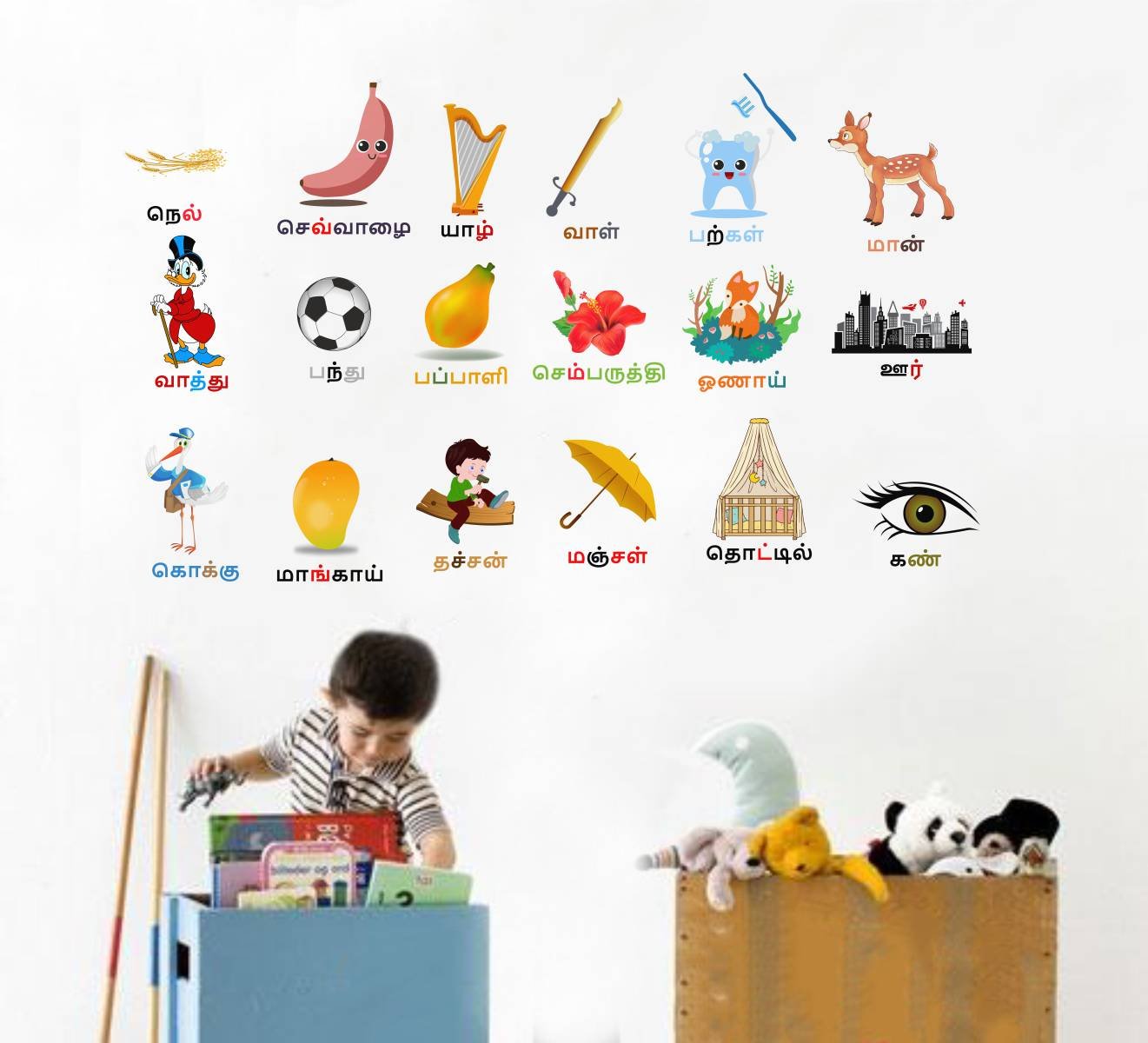 Rawpockets Decals ' Mei Ezuthu Tamil Alphabets - Kid's Room ' Large ...
