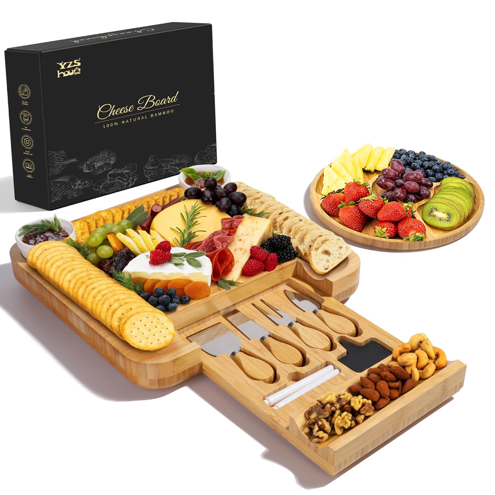 Amazon.com: YZS Bamboo Charcuterie Boards Gift Set: Cheese Board Set ...