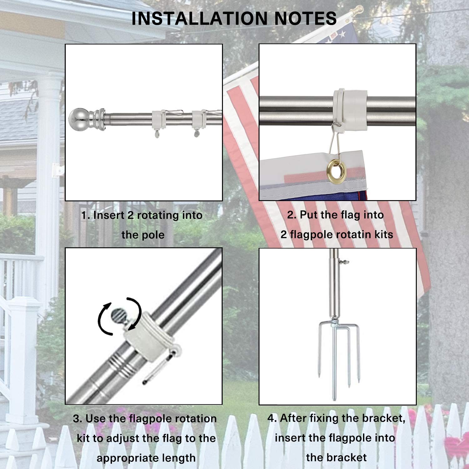 Snapklik.com : HOSKO 8FT Ground Flag Pole, Floor-Mounted Flag Pole Kit ...