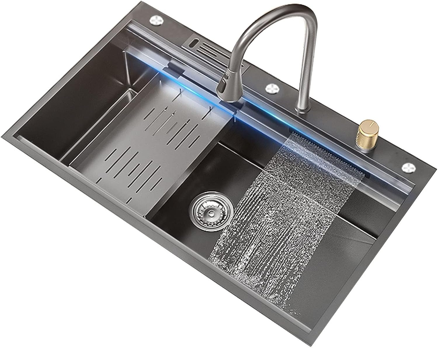 SuMemo Black Kitchen Sink Flying Rain Waterfall Sink Undermount or Drop ...