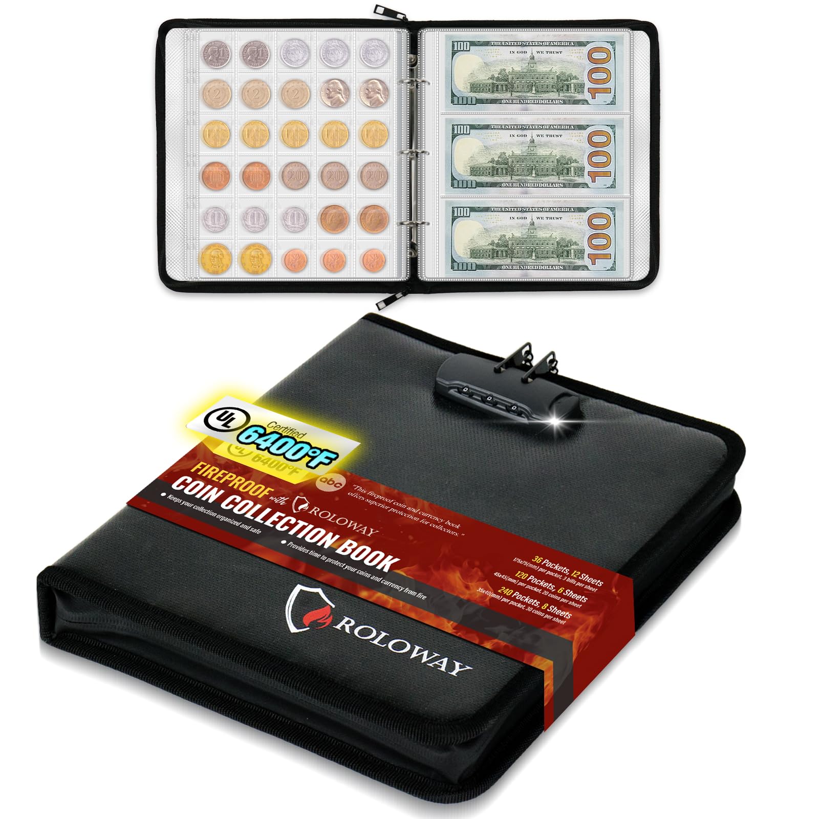 Amazon.com : ROLOWAY Coin Collection Book 6400℉ Heat Insulated, 360 ...