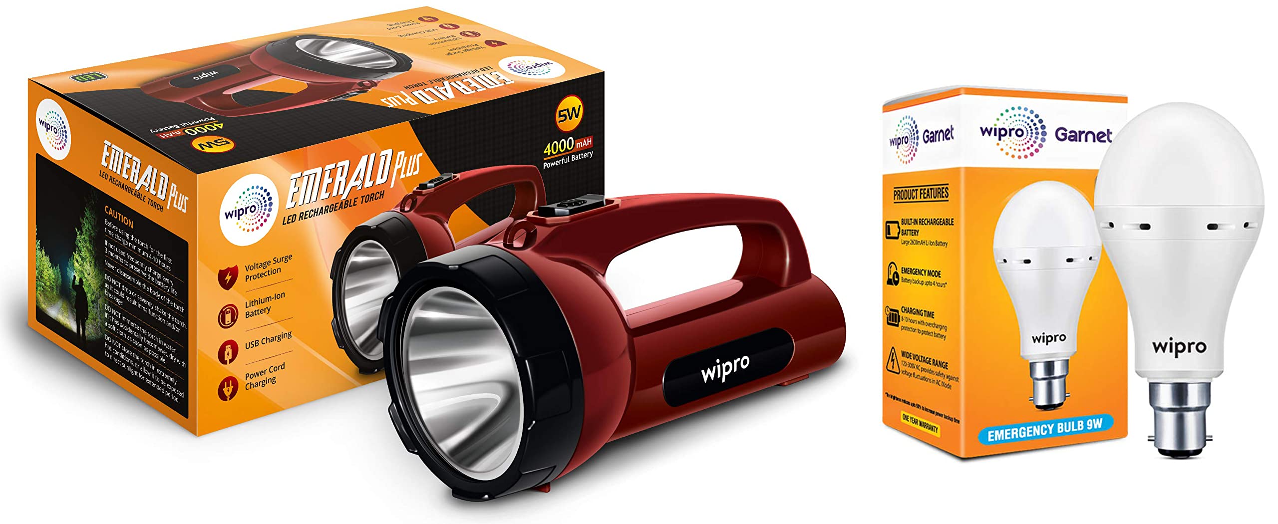 wipro Emerald Plus Rechargeable Emergency Light (Pack of 1, Red ...