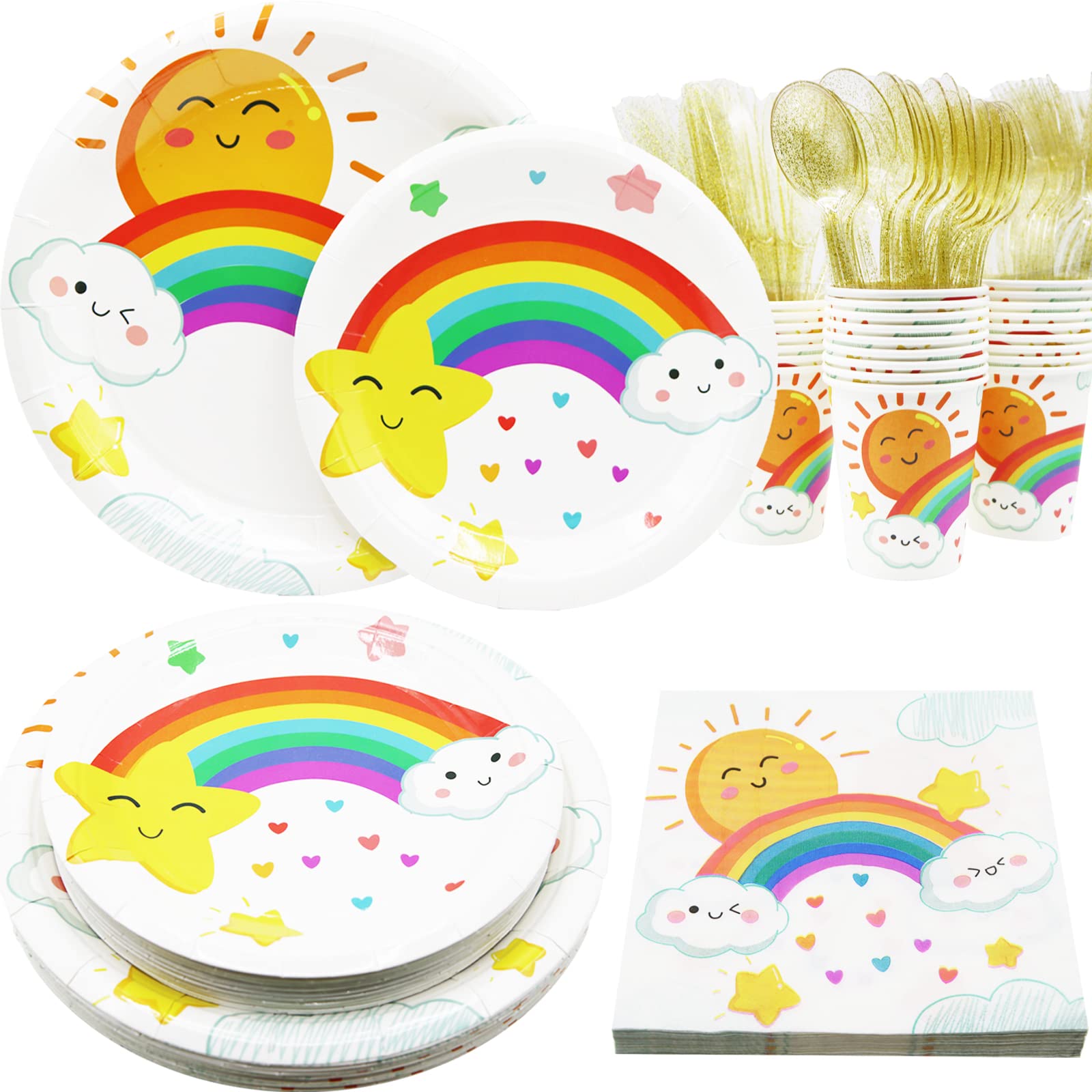 Decodinli Rainbow Party Supplies Serves 25, Rainbow Birthday Party ...