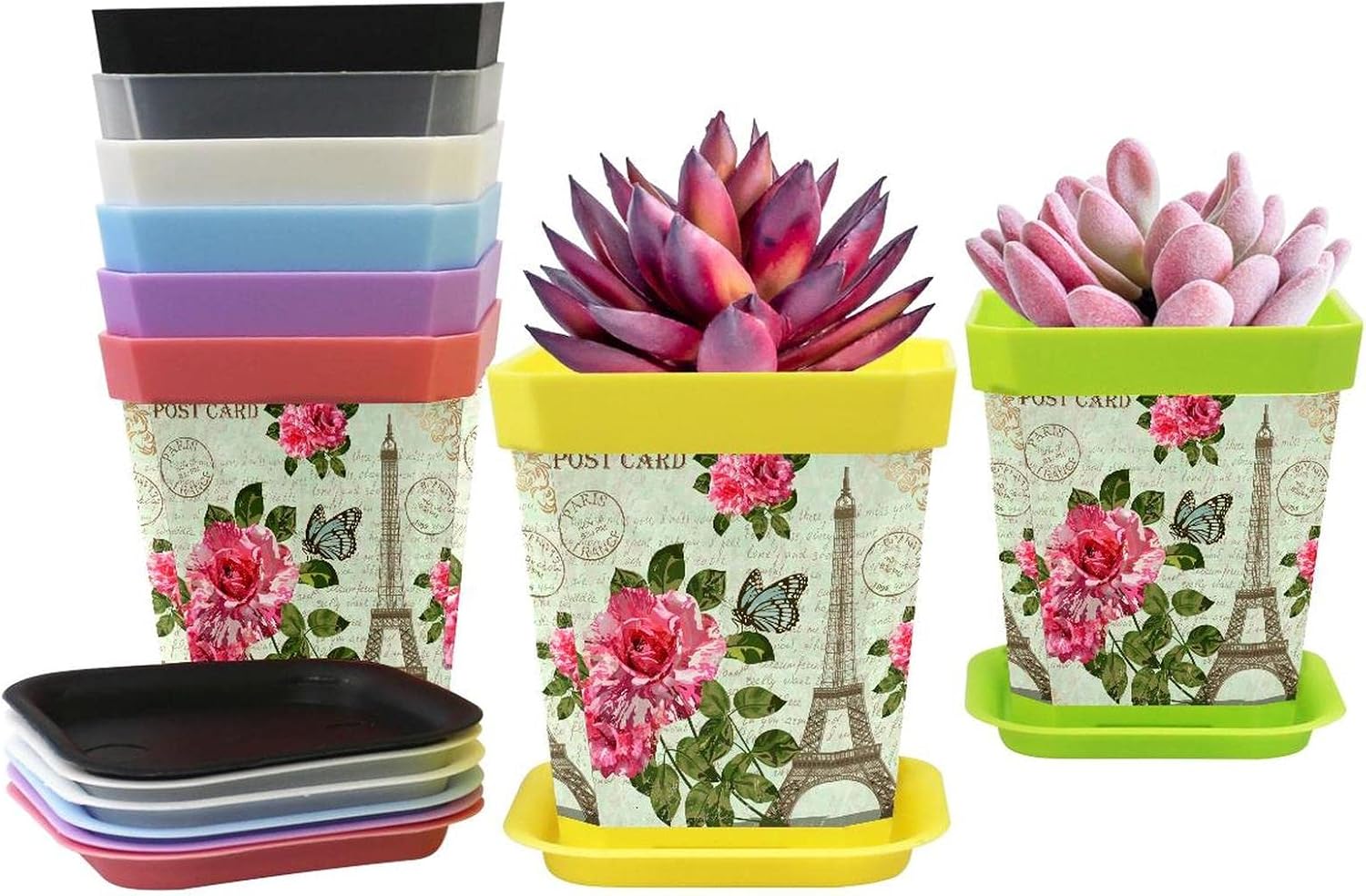 Amazon.com: 8 PCS Pots for Plants Paris Vintage Postcard Plastic ...