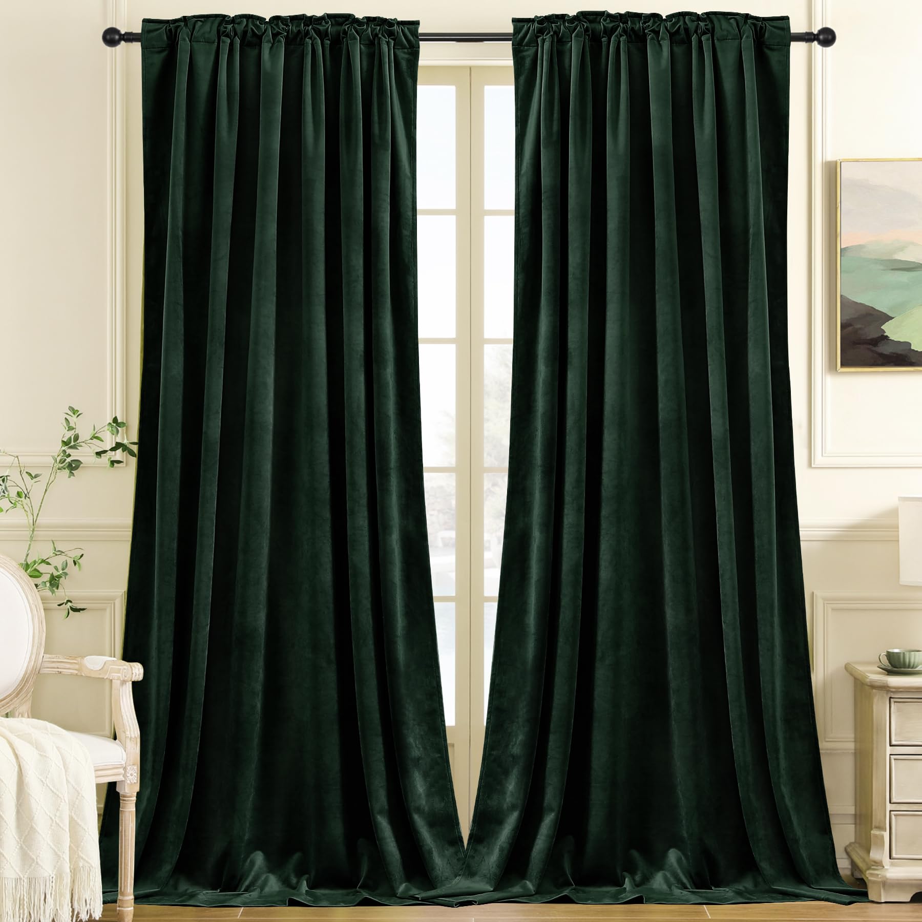 Amazon.com: Nemia Dark Green Velvet Curtains Thermal Insulated Blackout ...