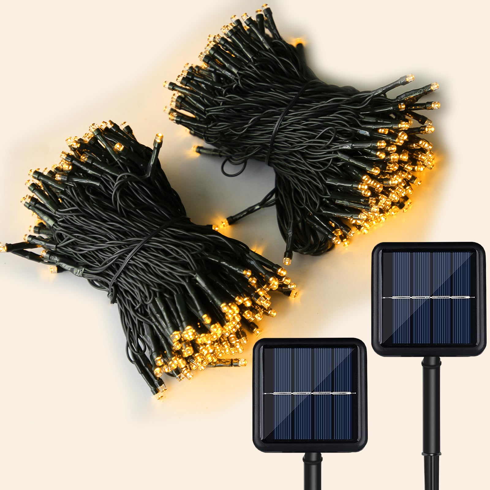 2 Pack 200 LED Solar String Lights, 85.2ft 8 Modes Solar String Lights ...