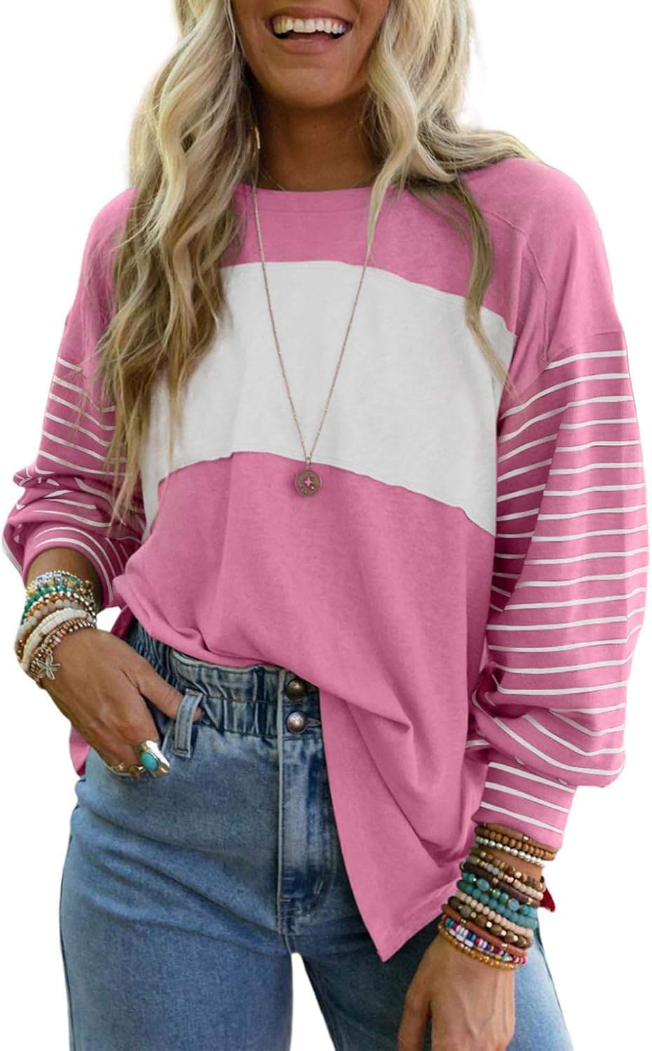 Dokotoo Long Sleeve Spring Tops Oversized 2025 Trendy Round Crew Neck ...