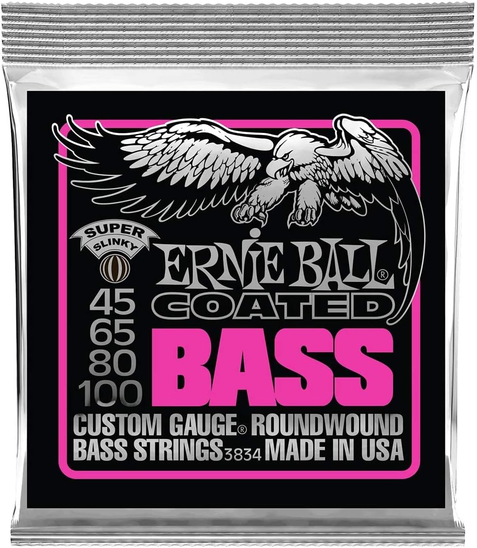Amazon.com: Ernie Ball Super Slinky Coated Bass Guitar Strings, 45-100 ...