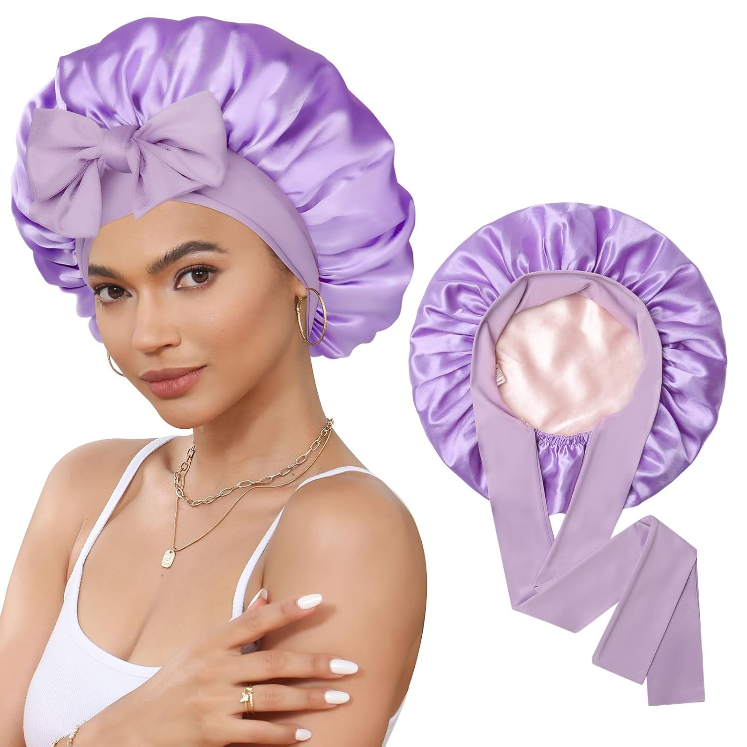 Amazon.com: Satin Bonnet Silk Bonnet for Sleeping Silk Sleep Cap Double ...