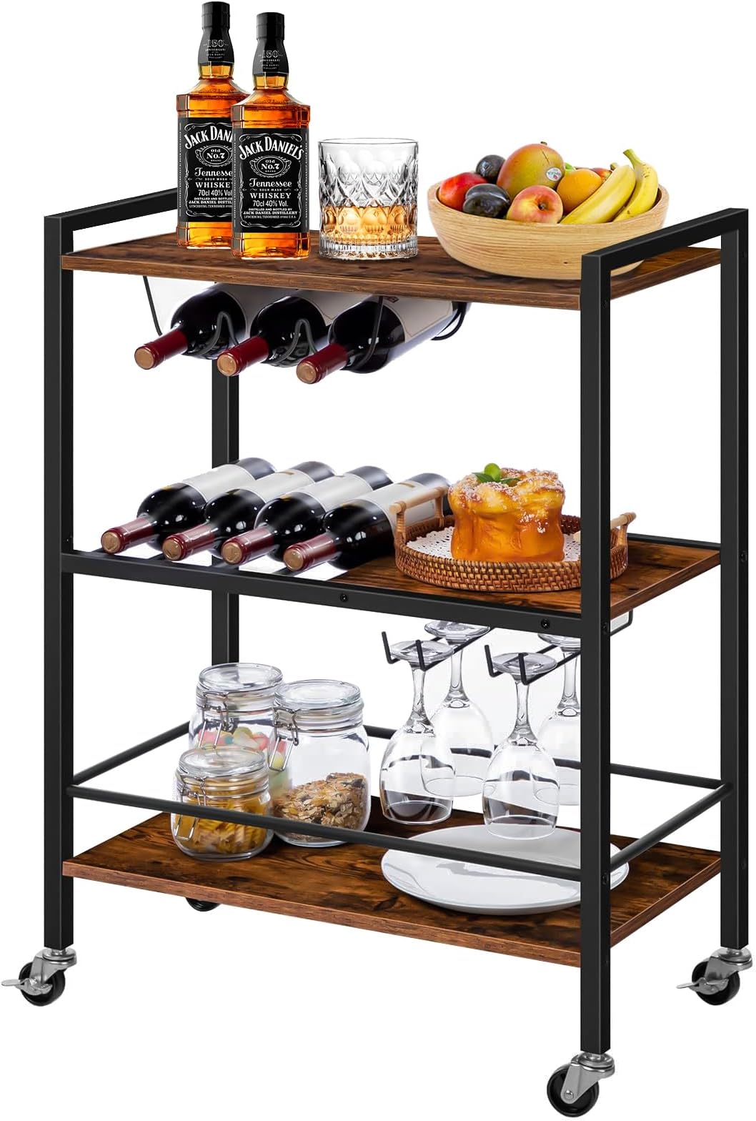 Muja Bar Cart, Carrito de Servicio Bar de 3 Pisos, Carrito Bar con ...
