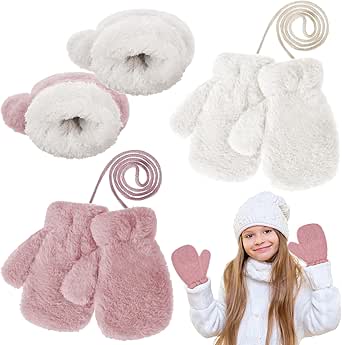 2 Pairs Winter Mittens, Warm Mittens with String Thick Fleece Padded ...
