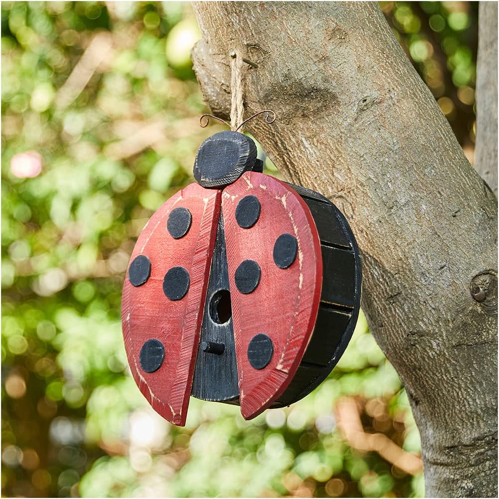 Amazon.com : Glitzhome 11.5" H Distressed Solid Wood Ladybug Birdhouse ...