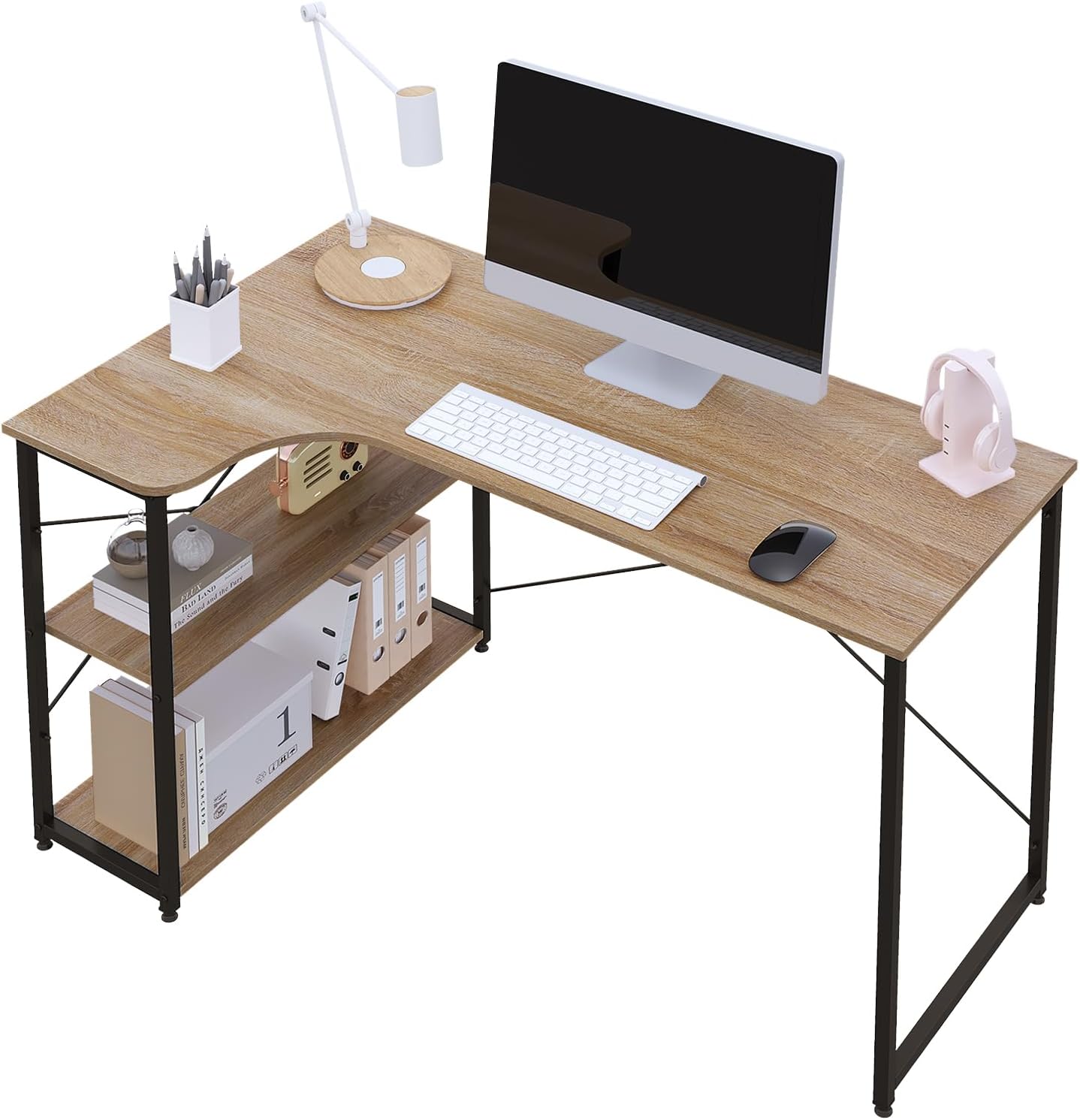 COSTWAY L-Shaped Computer Desk, Large Reversible Corner Desk with Open ...