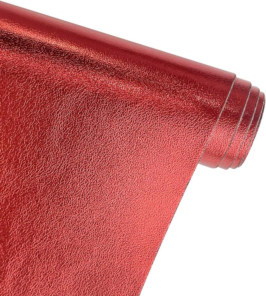 Amazon.com: ONEART | Metallic Red Soft Faux Leather Fabric, 0.9 mm ...