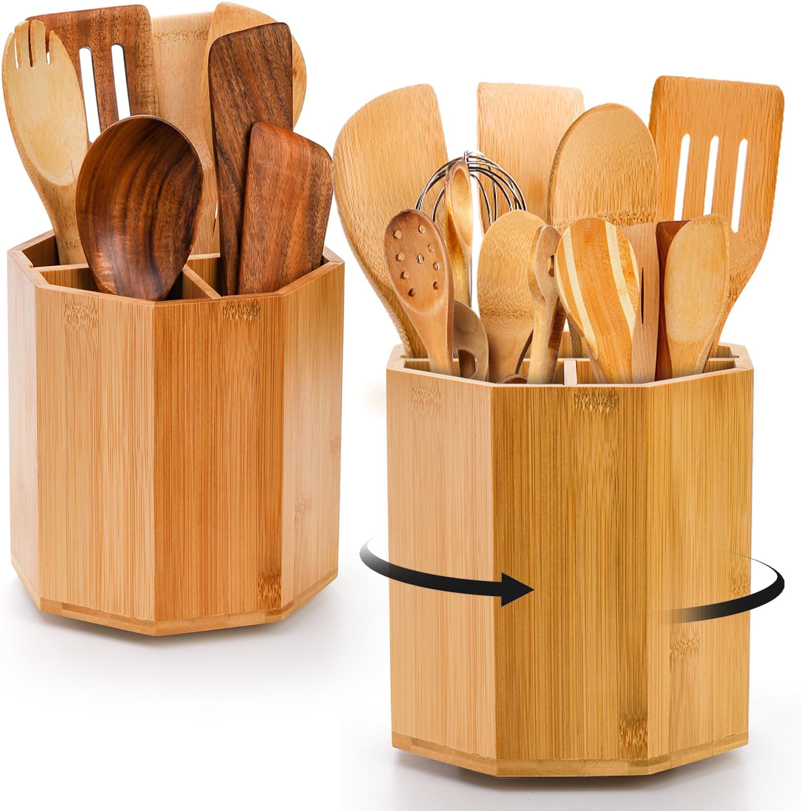 Amazon.com: Mezchi 2 Pack 360° Rotating Utensil Holder, Wood kitchen ...