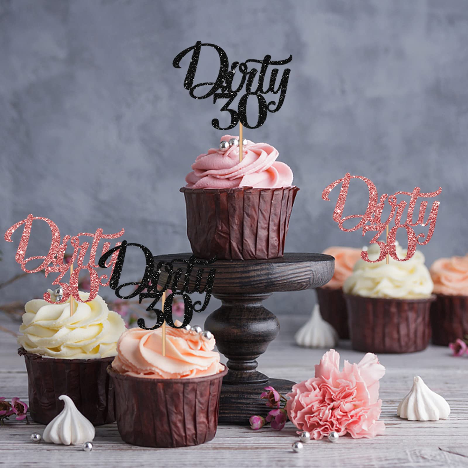 Snapklik.com : Dirty 30 Cupcake Toppers, Black & Rose Gold Glitter ...