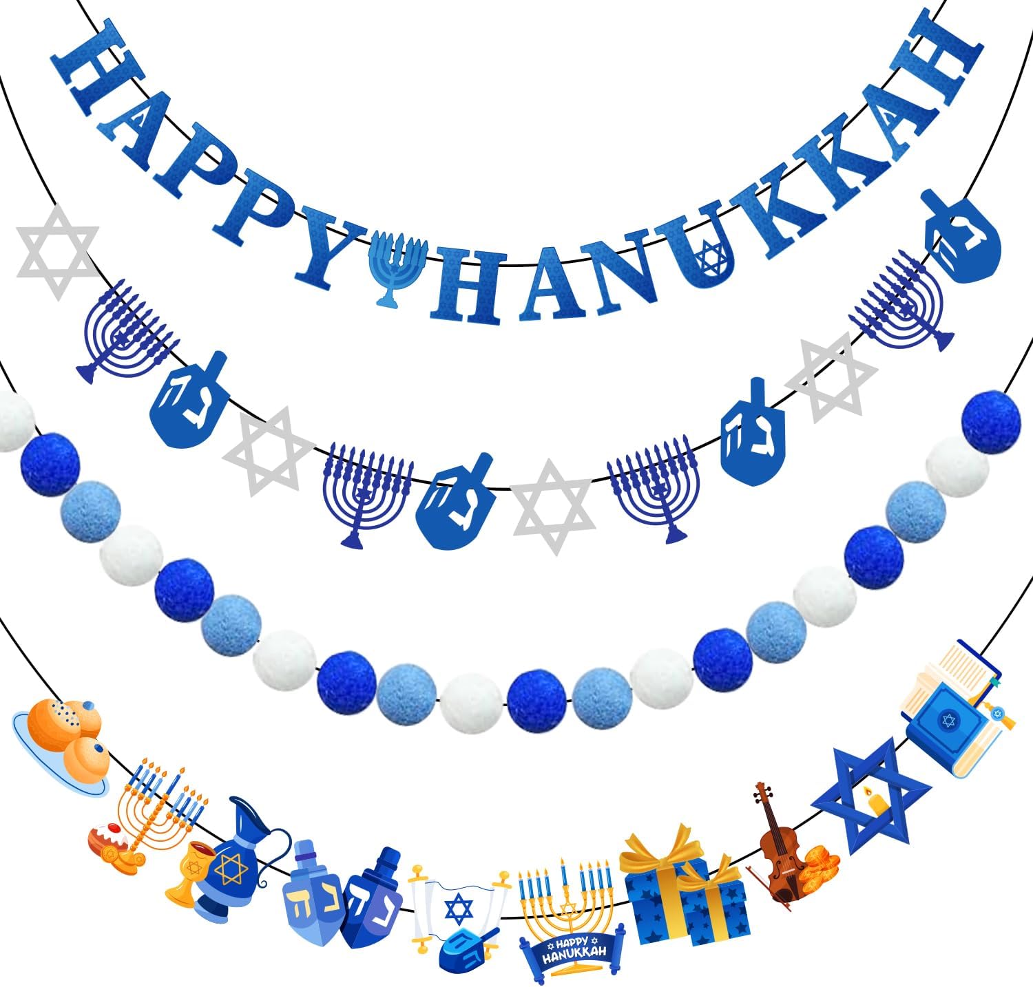 Amazon.com: Hanukkah Decorations Garland - Happy Banner, Pre-Strung Pom ...