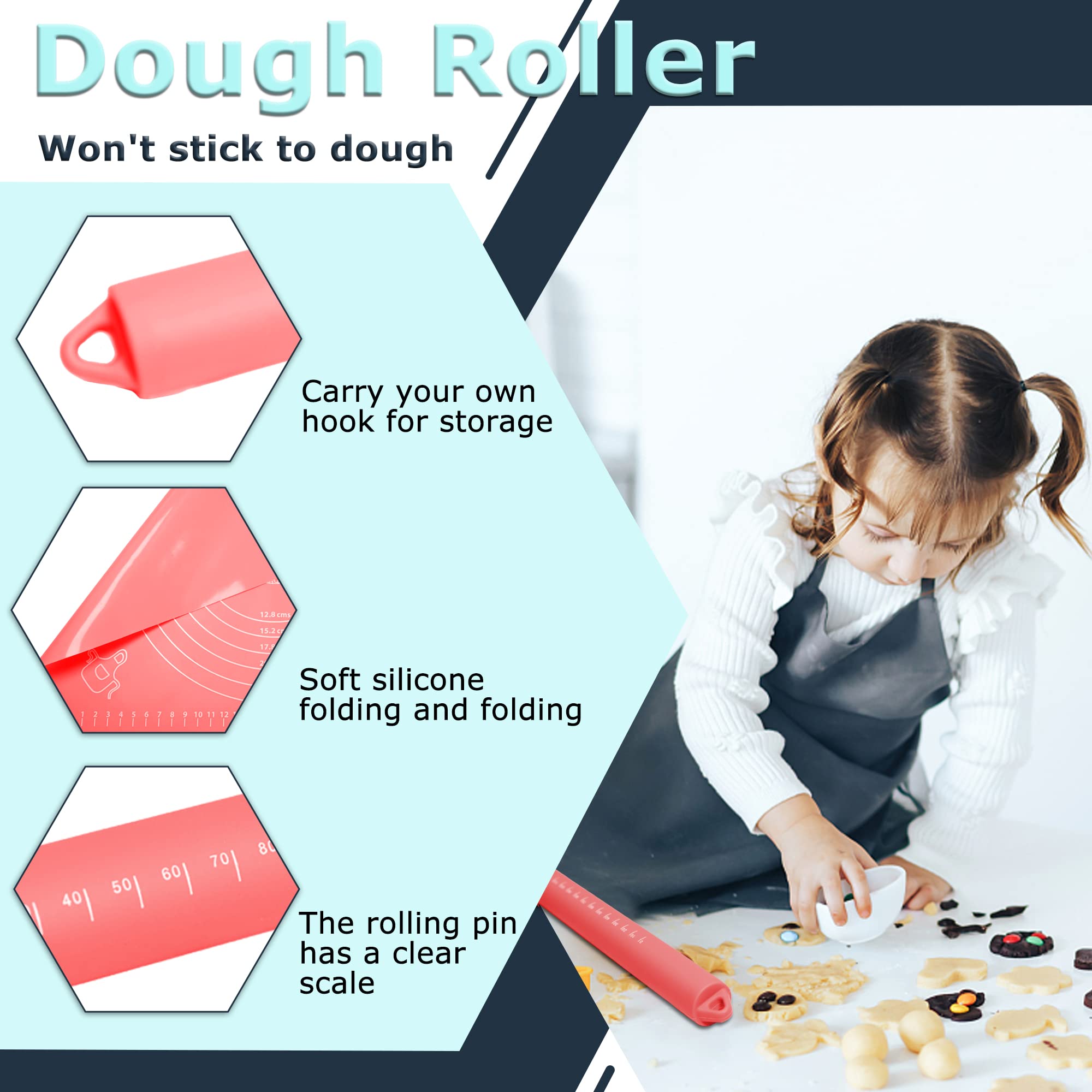 Snapklik.com : Rolling Pin Dough Roller Non Stick Silicone Baking Mat ...
