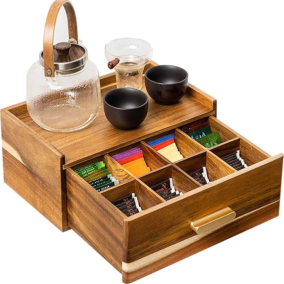 Amazon.com: Acacia Wood Tea Bag Organizer, Tea Organizers and Storage ...