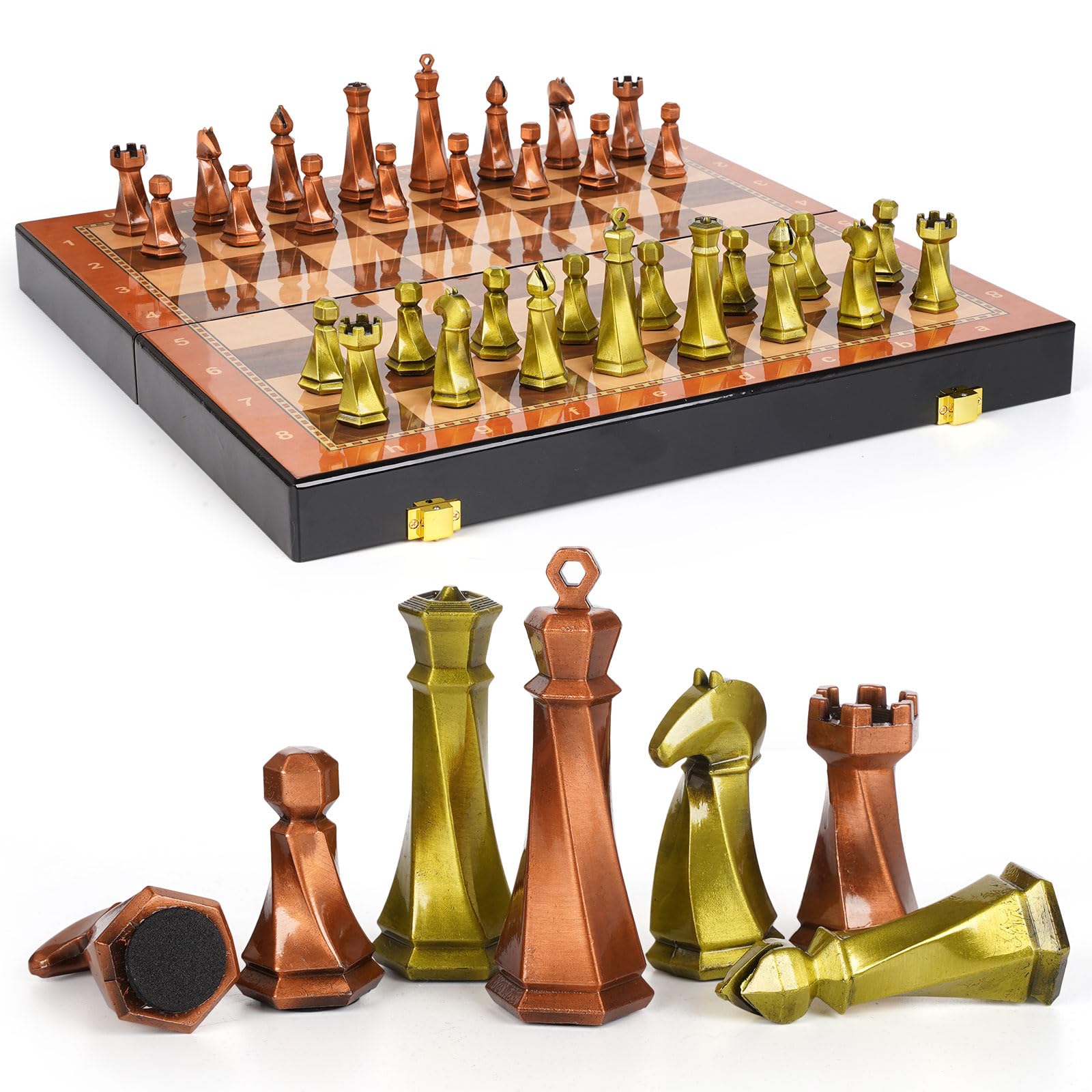 Amazon.com: Large Metal Chess Set for Adults – 15" Wooden Chess Board ...