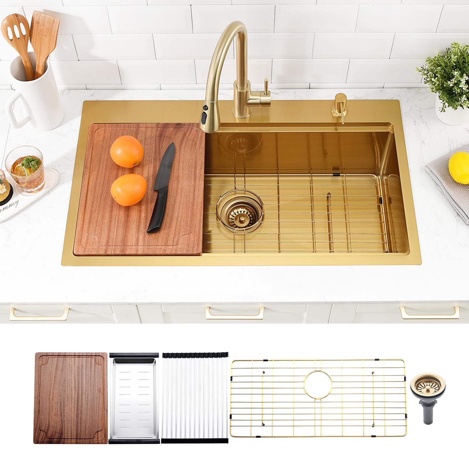 Snapklik.com : Gold Kitchen Sink, 33x19 Inch Drop In Kitchen Sink ...