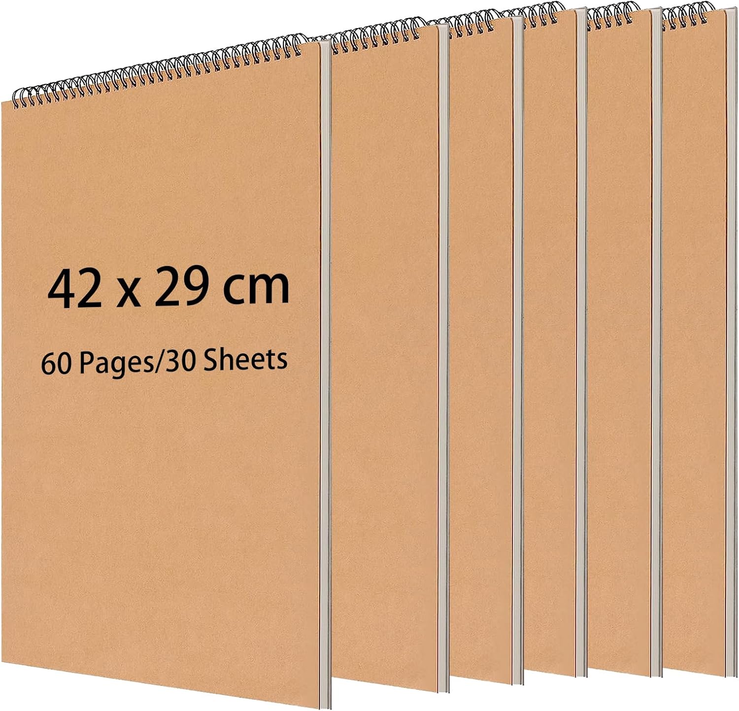 ZOENHOU 6 Pack A3 Sketch Book, 60 Pageds/30 Sheets Spiral Bound Sketchbook, A3 Landscape Art ...