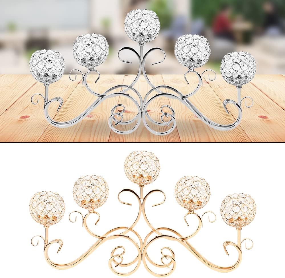 Candelabro de cristal con 5 candelabros, portavelas dorados para velas ...
