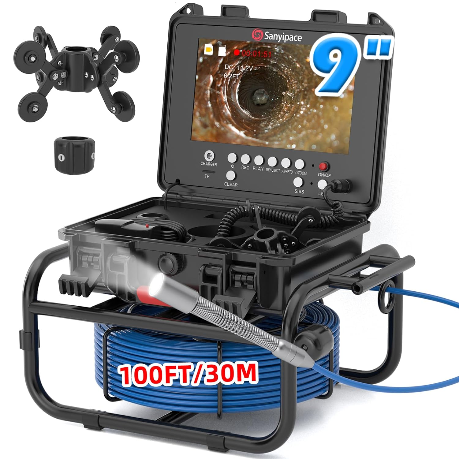 Sanyipace Sewer Camera 100FT/30M, Waterproof Drain Camera with Distance ...