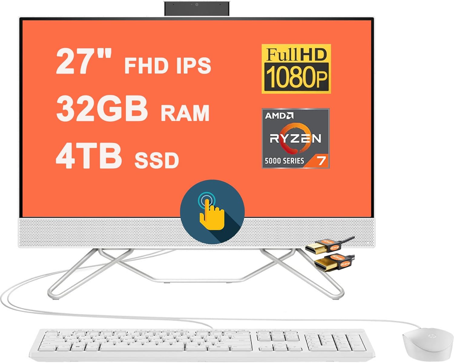 Amazon.com: HP 27 AIO Desktop Computer 27" FHD IPS Glossy Touchscreen ...