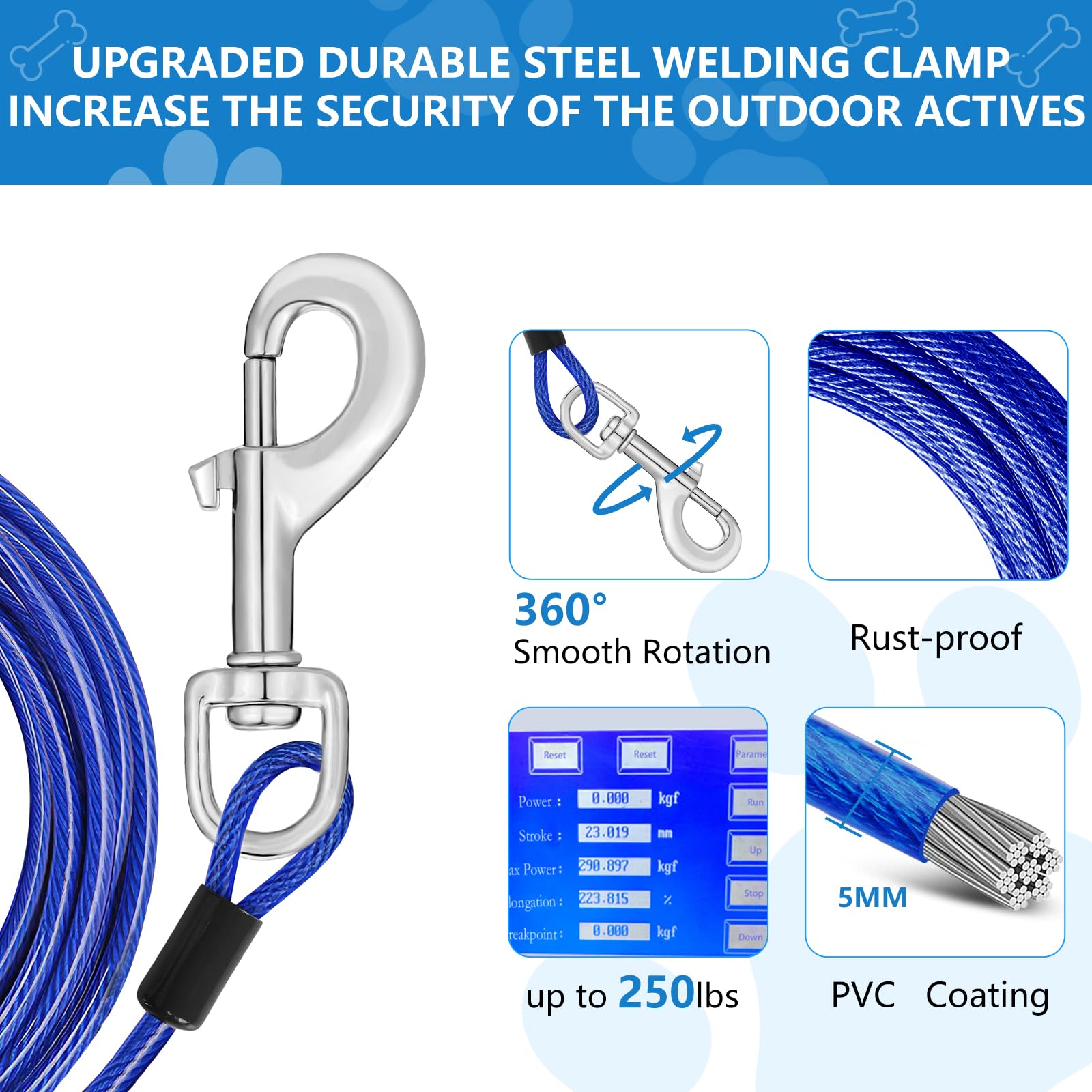 Snapklik.com : 40FT Dog Tie Out Cable, Dog Lead Up To 250 Pounds Dog ...