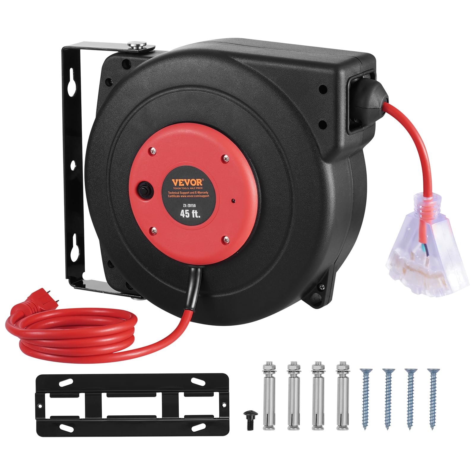 Amazon.com: VEVOR 45FT Retractable Extension Cord Reel, 12AWG/3C SJTOW ...