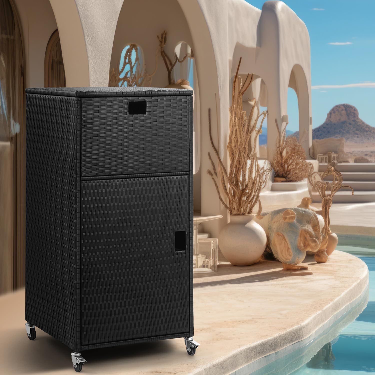 Amazon.com: Outdoor Pool Towel Storage Cabinet Outdoor Towel Rack for ...