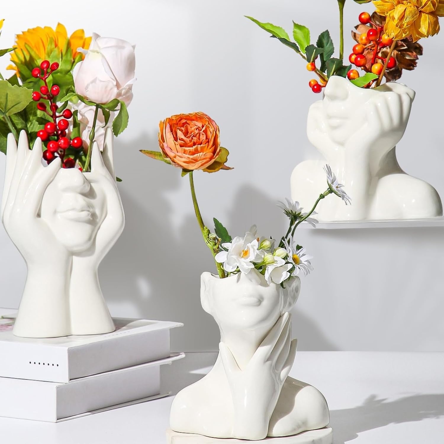 Amazon.com: GKOKG Ceramic Face Vase Modern Female Face Vase Boho Nordic ...