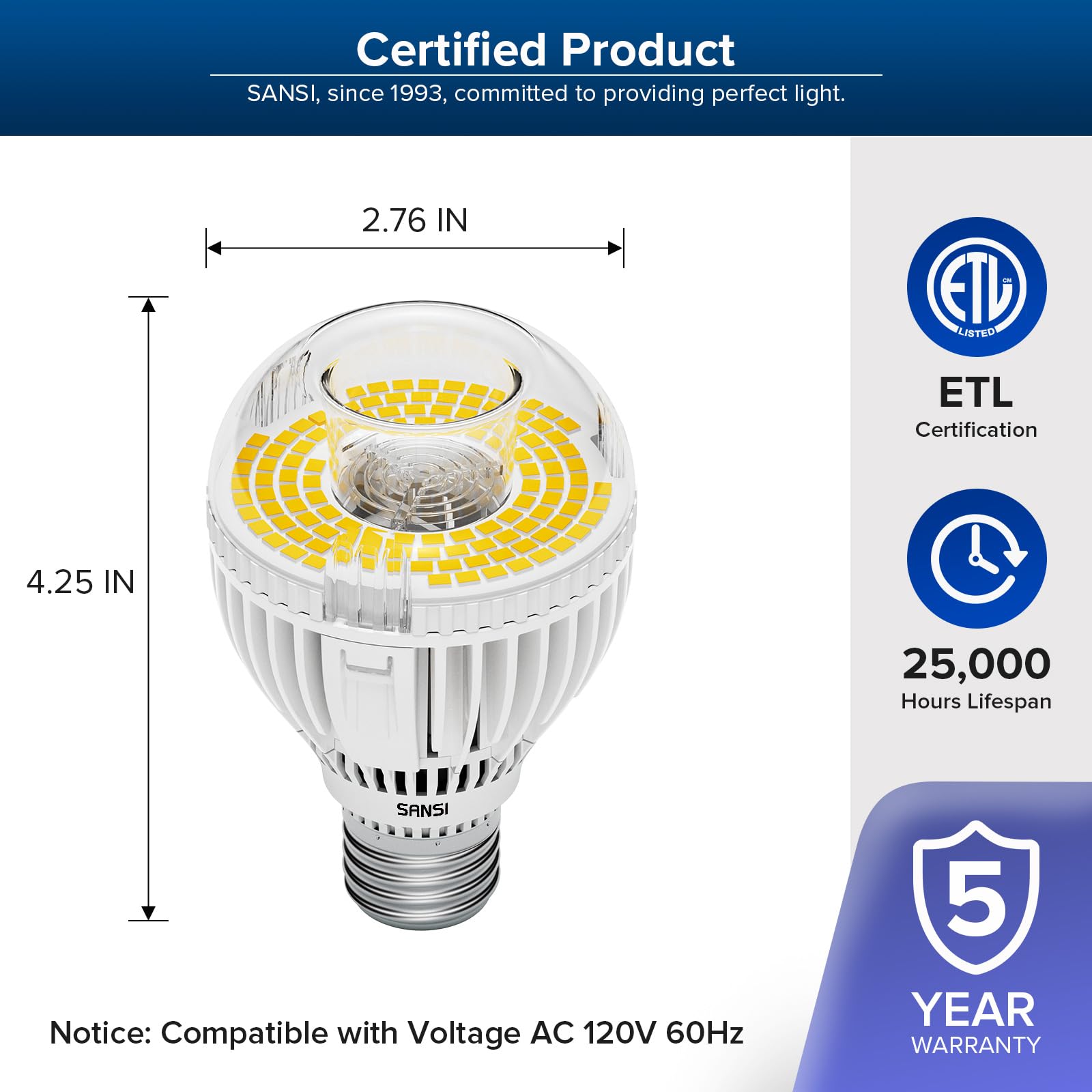Snapklik.com : SANSI 300W Equivalent A19 LED Light Bulb, 4500 Lumens 5000K Daylight Light Bulbs ...