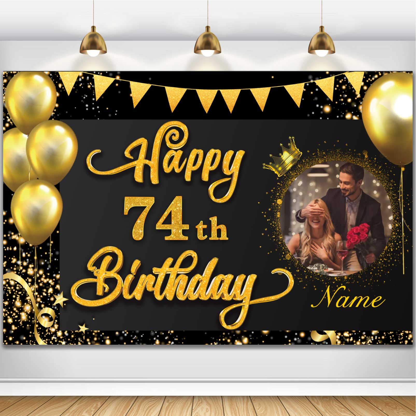 Amazon.com: Custom Happy 74th Birthday Decorations Banner -74 Years Old ...