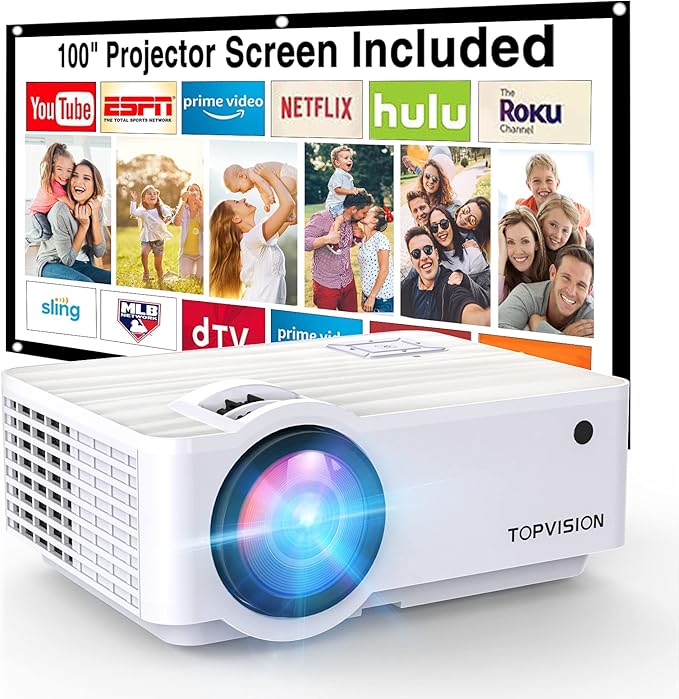 Projector,Top vision 6000L Mini projector with 100” Projector Screen ...