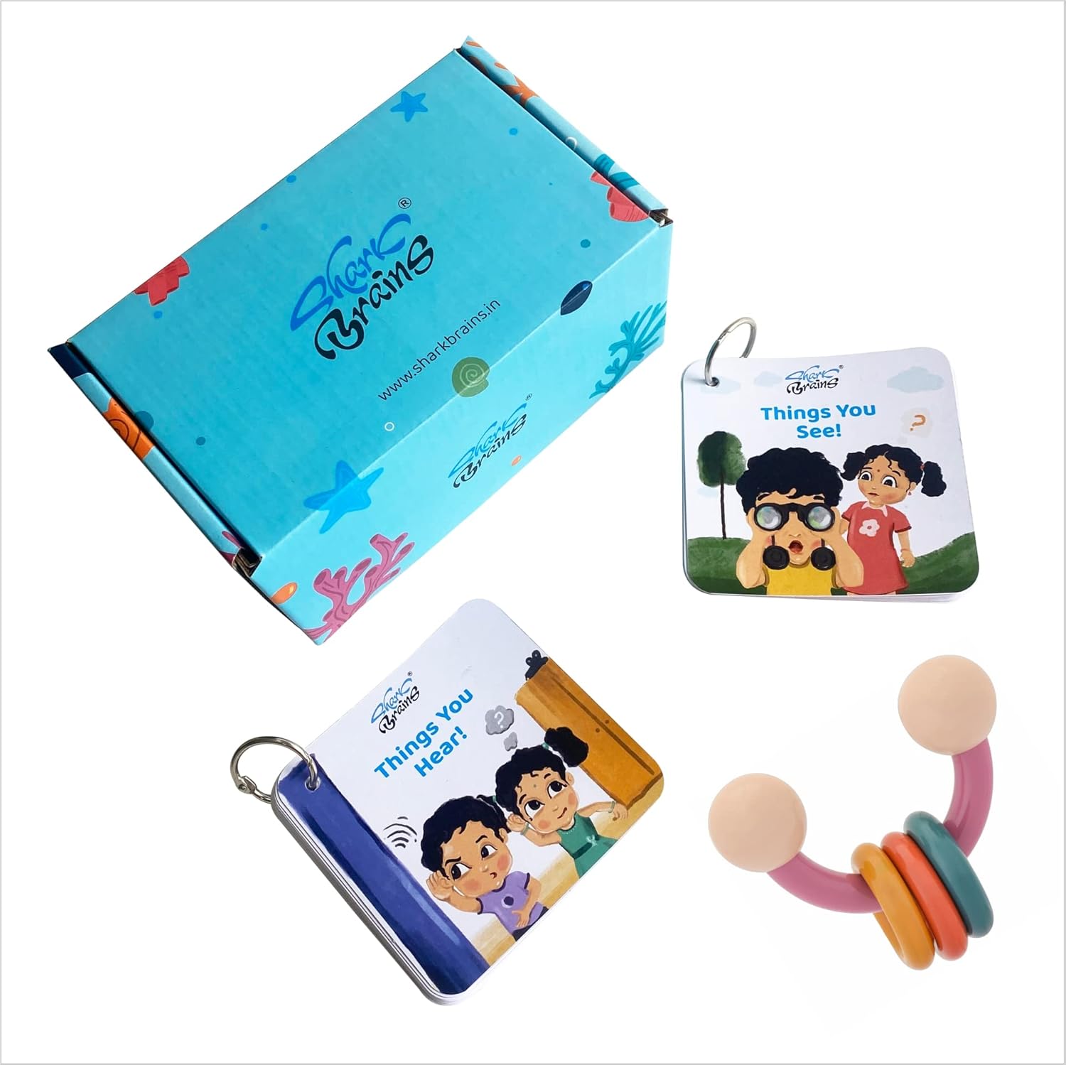 Buy Shark Brains Combo | Wooden Rattle Toy + Early Learning Vocabulary ...