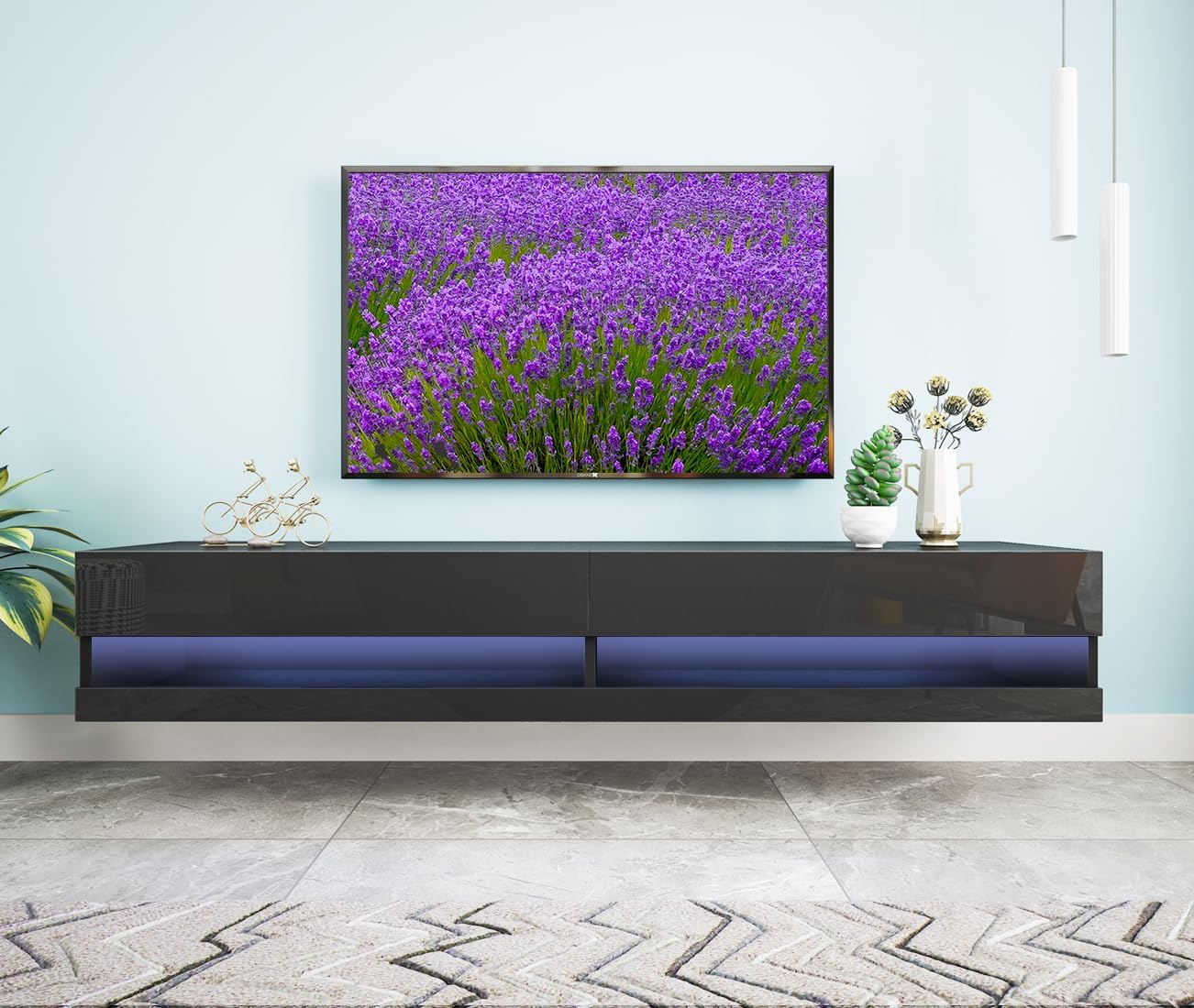 Amazon.com: Hennhari LED Floating TV Stand for 60 65 70 75 Inch TV ...