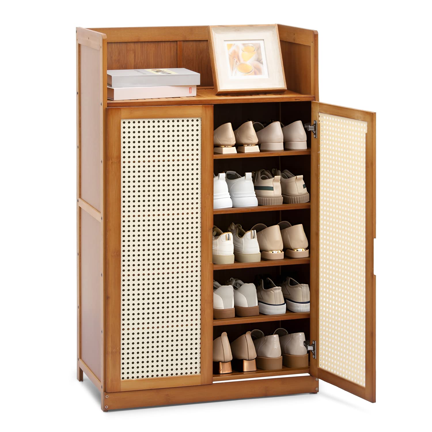 Amazon.com: MoNiBloom 5 Tier Boho Shoe Cabinet, Free Standing Bamboo ...