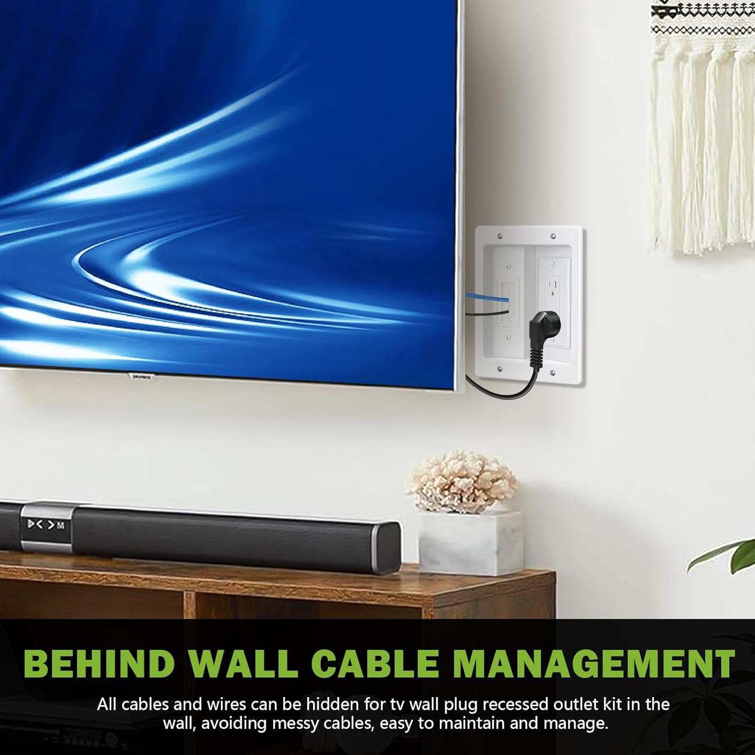 Wall Cable Concealer Management Kit, Recessed Outlet Behind TV for Wall ...