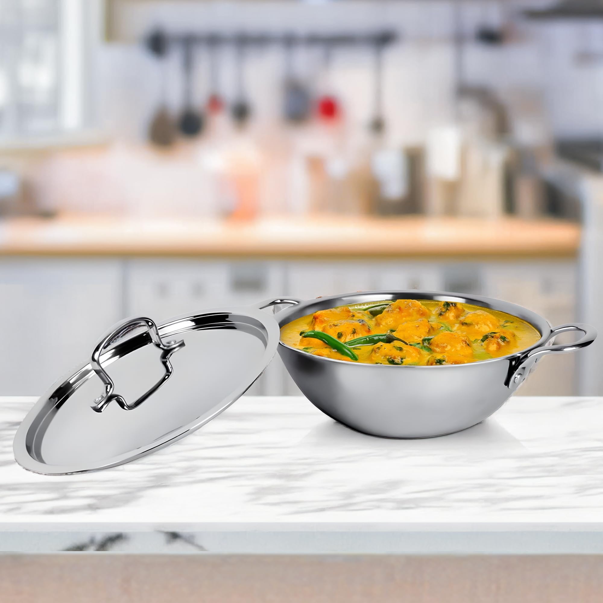 Buy USHA SHRIRAM Triply Stainless Steel Kadai (1.6L) | Dia-20cm | 2.5mm ...