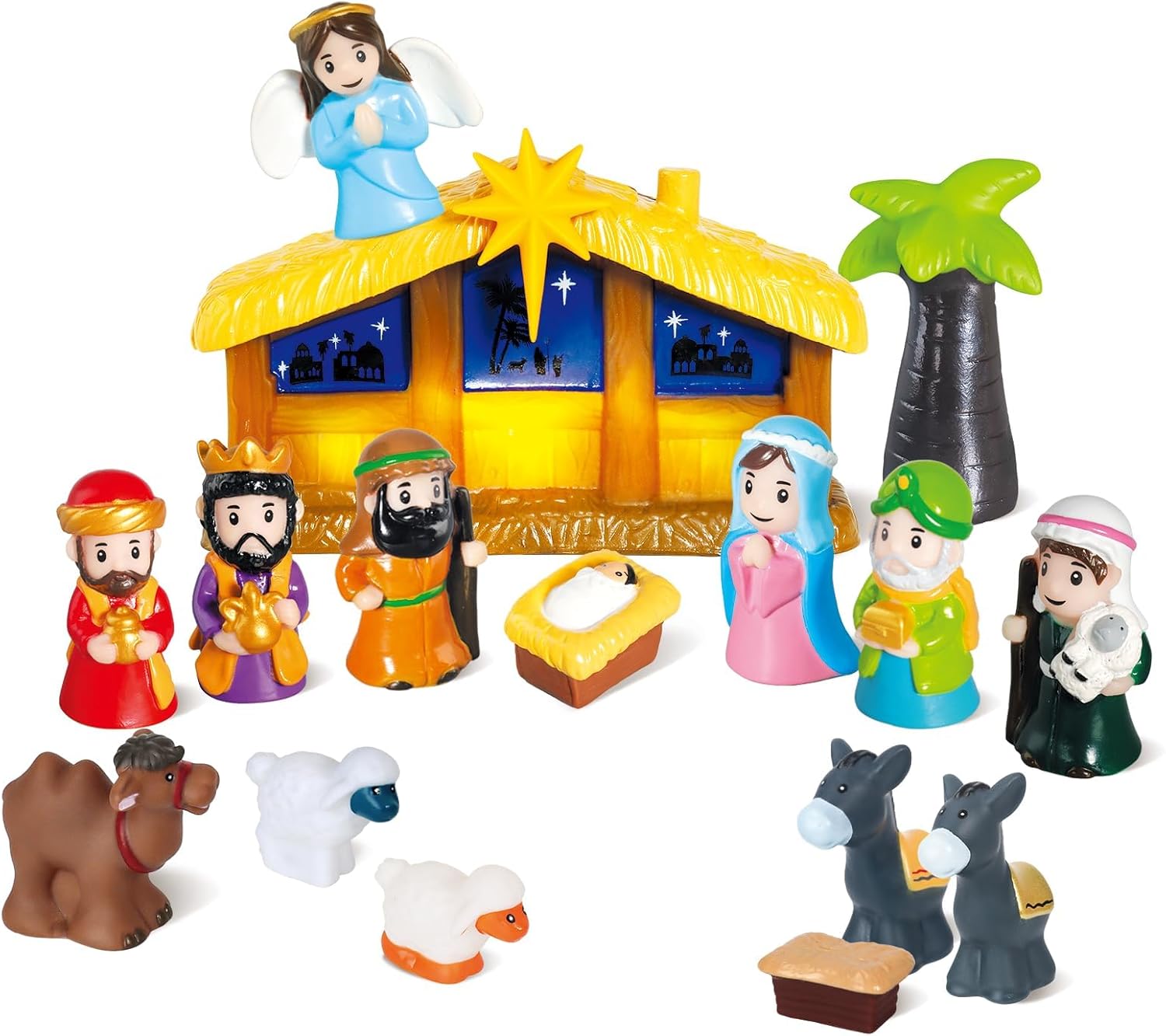 TECHTAIL Lighted Nativity Set, 17 PCS Kids Little Nativity Playset ...